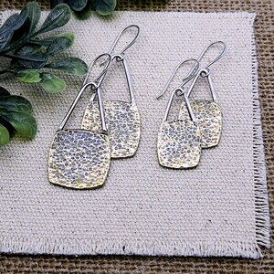 Simple Handmade Mixed Metal Earrings for Everyday, Hammered Gold and ...