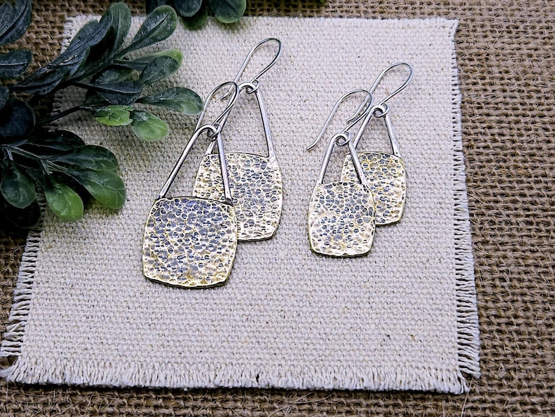 Simple Handmade Mixed Metal Earrings for Everyday, Hammered Gold and ...