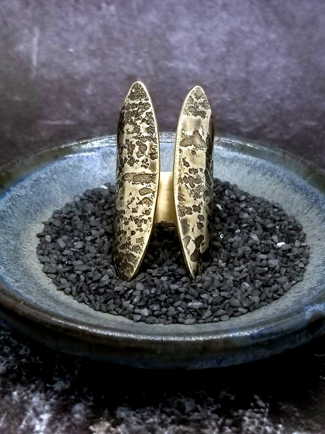 Chunky Full Finger Ring Gold Armor Ring Long Open Front Shield Ring ...