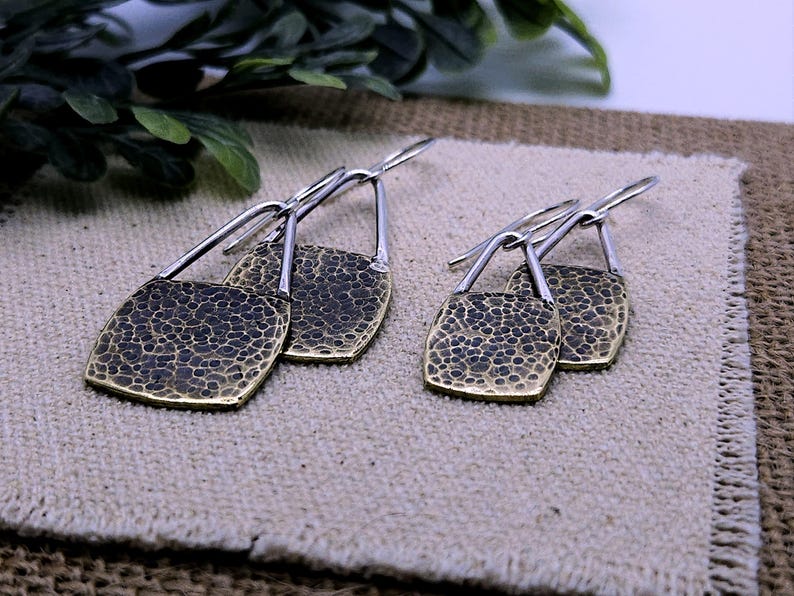 Simple Handmade Mixed Metal Earrings for Everyday, Hammered Gold and ...