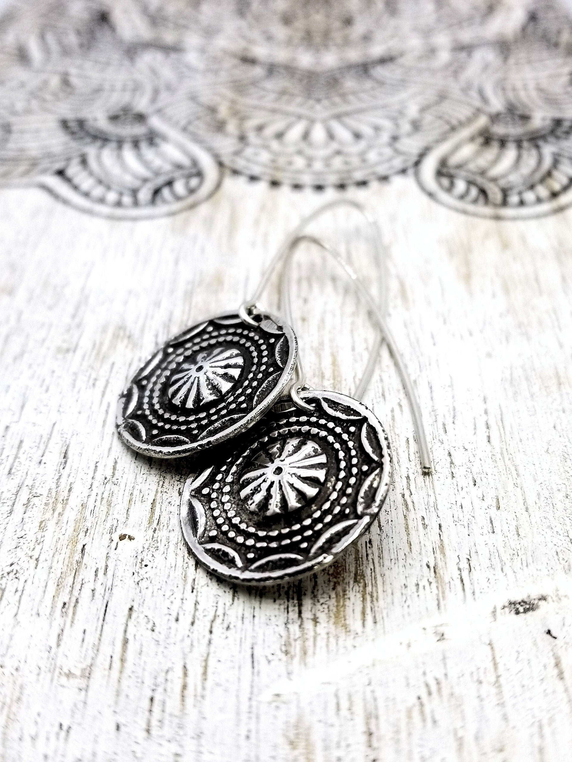 Cute Silver Mandala Earrings Mandala Jewelry Bohemian Jewelry | Etsy