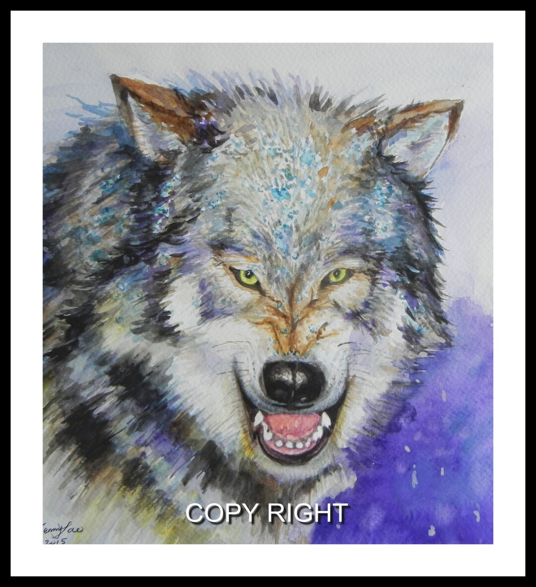 Original Water Color Painting, Wolf in Snow, 10"x11" (0.75" Border ...
