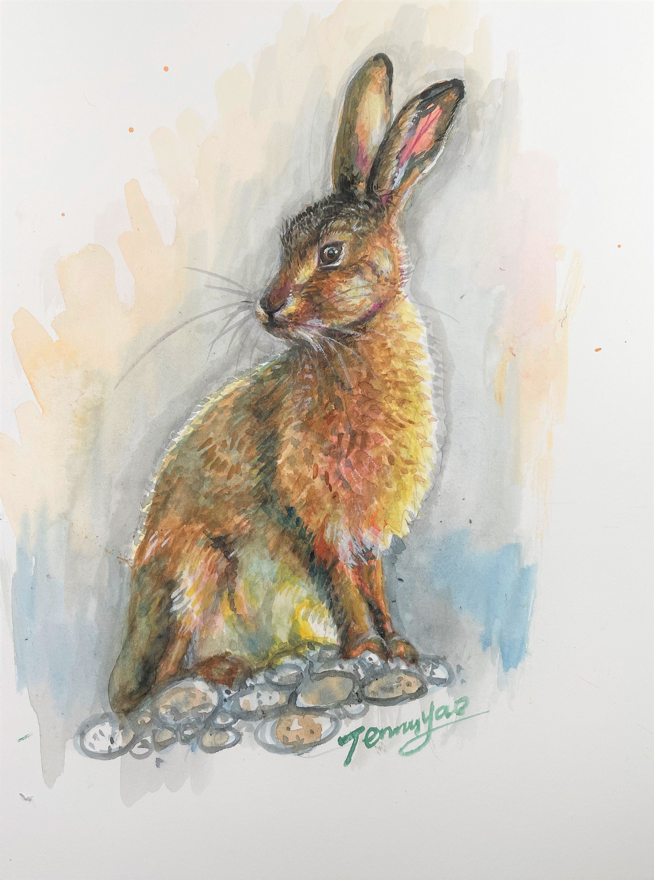Original Watercolor Painting Rabbit 8x10 220122 - Etsy