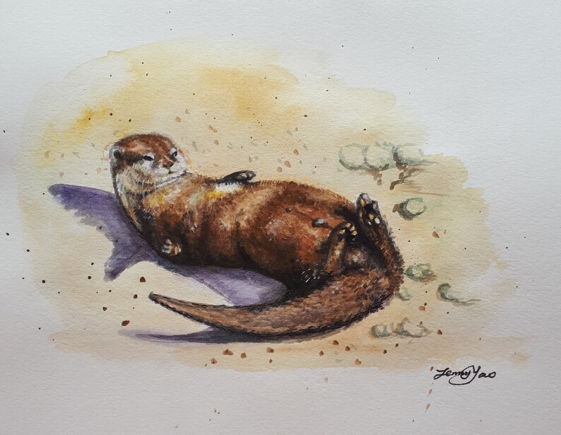 Watercolor Painting Original Cute Otter 19042417 - Etsy