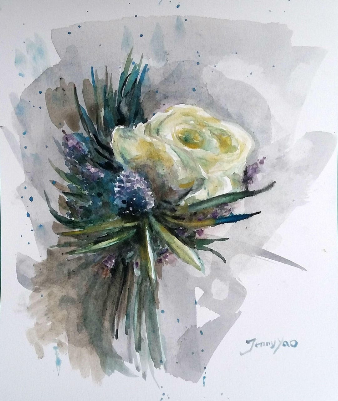 Original Watercolor Painting, White Flower, 10x8inch, 1802096 - Etsy