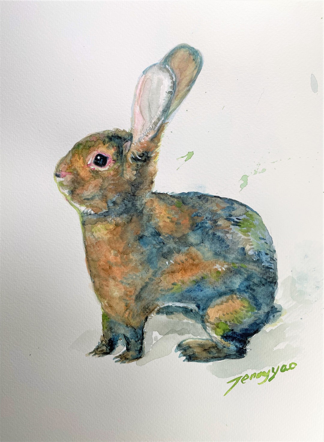 Original Watercolor Painting, Grey Brown Rabbit, 220412, 9x12 - Etsy