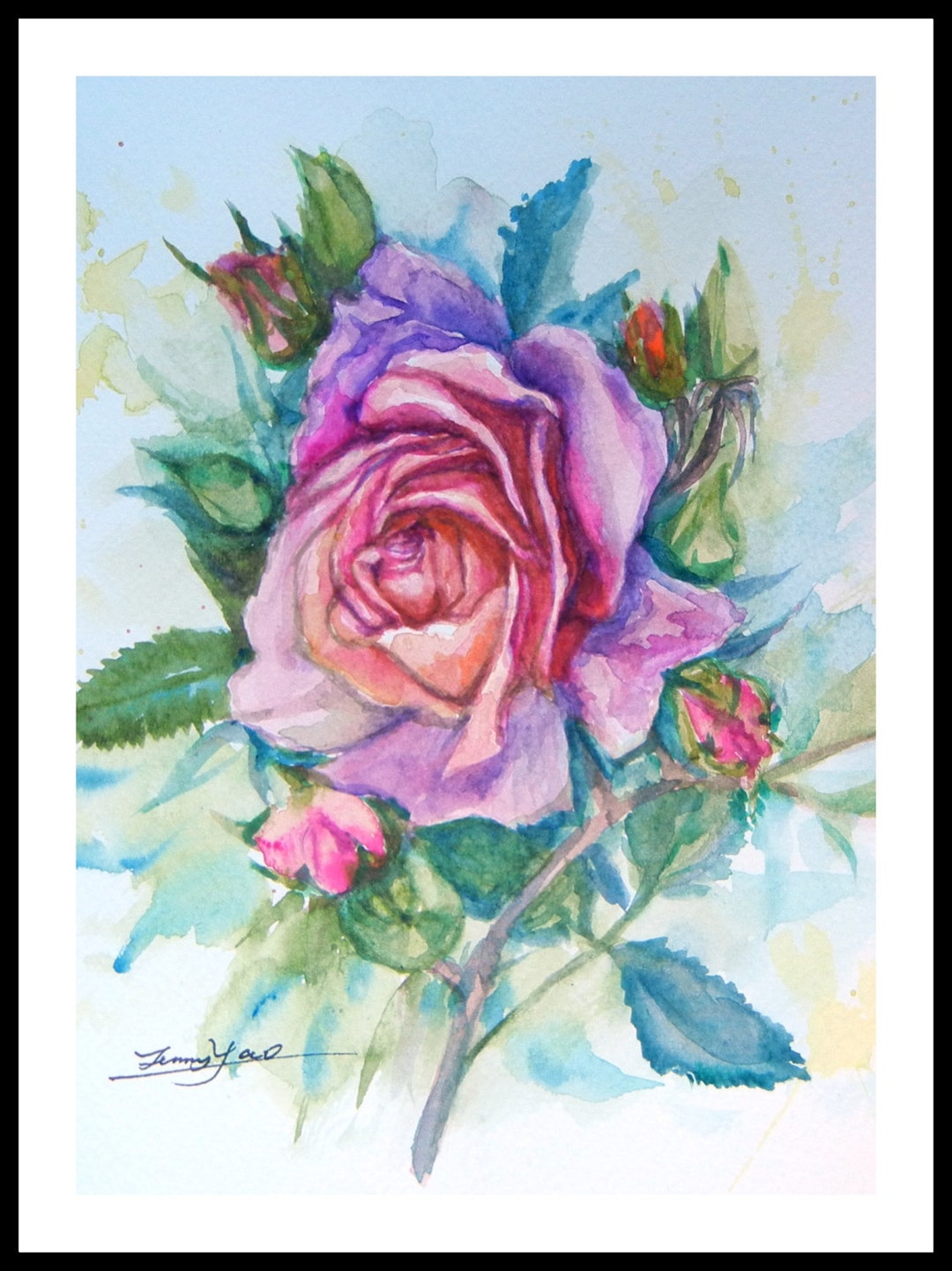 Original Water Color Painting, Pink Rose II, With Mat 8"x10", 150340 - Etsy
