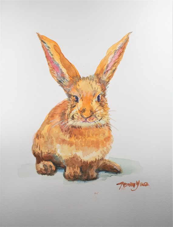 Printing of Original Watercolor Painting Yellow Rabbit - Etsy