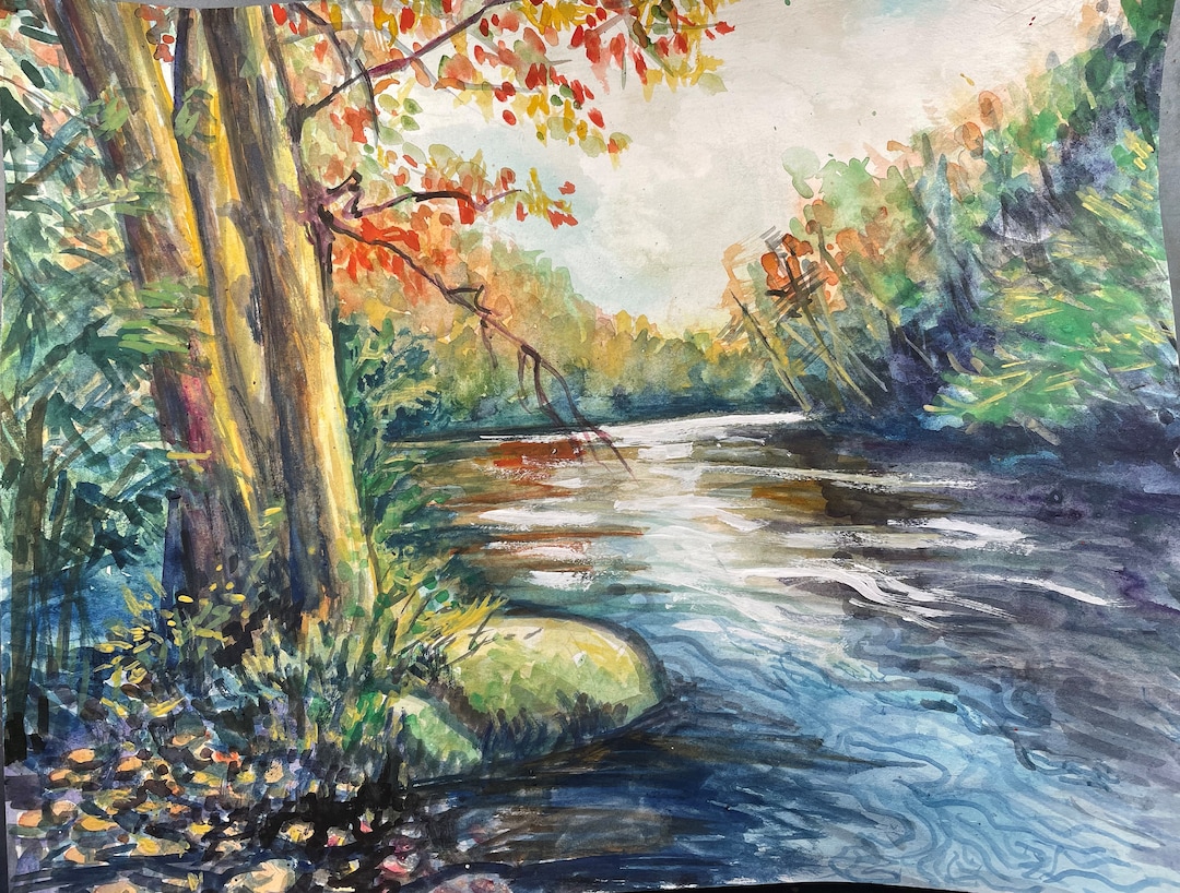 Original Watercolor Painting, Autumn River Reflection, 11x14, 220126 - Etsy