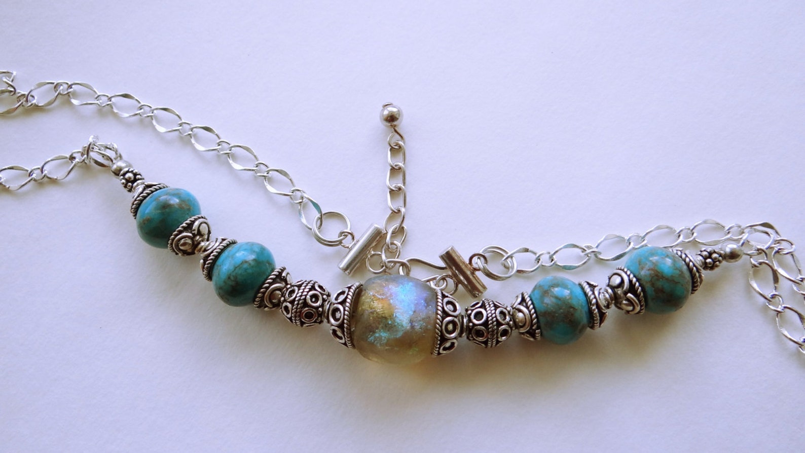 AA Turquoise Basha Bead Silver Necklace With Basha Bead and - Etsy