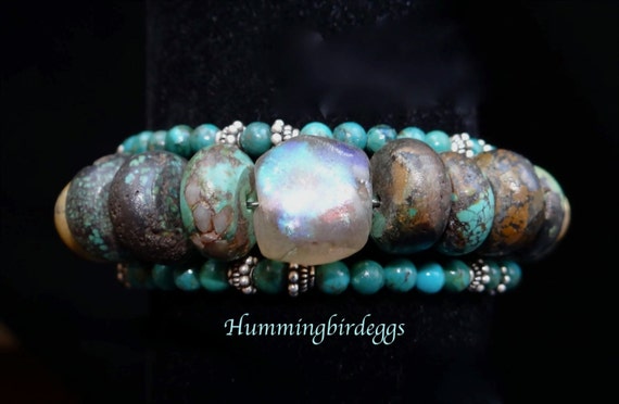 Turquoise bracelet Basha bead and bali silver wrap bracelet | Etsy