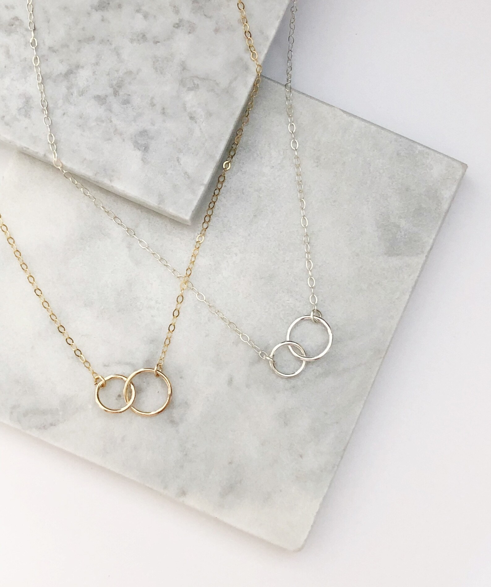 Interlocking Circle Necklace Gold Filled or Sterling Silver, Double ...