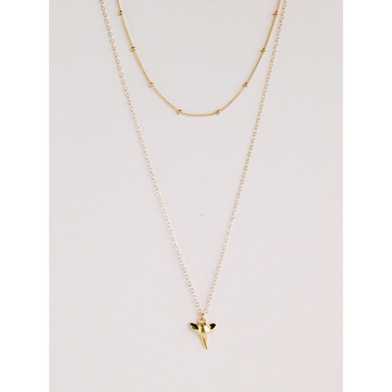 Shark tooth necklace set / satellite chain necklace / 14k gold | Etsy