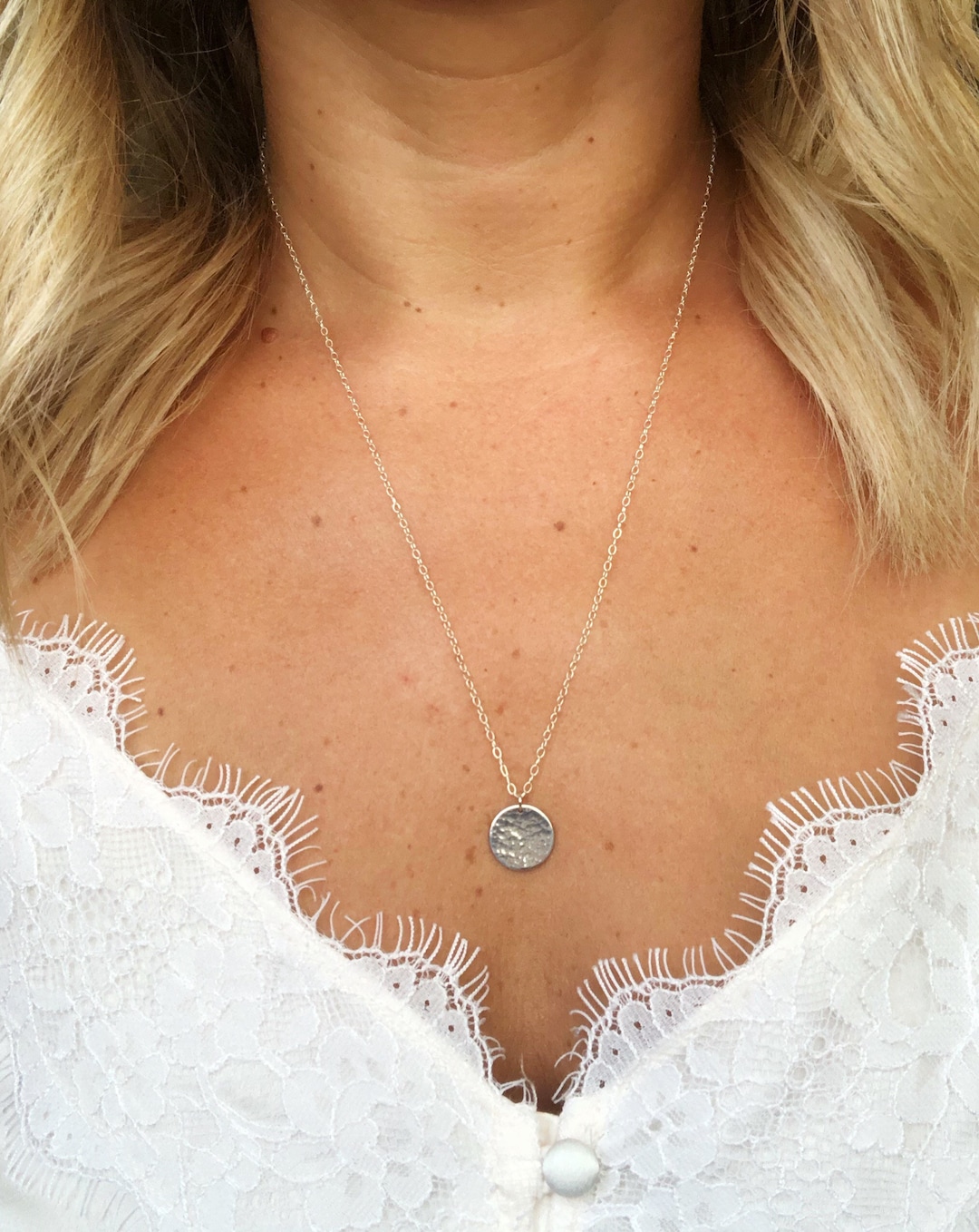 Hammered Disc Necklace / Sterling Silver / 14k Gold Filled/ Disc ...
