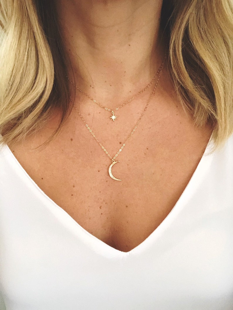 Lunar Moon Necklace / Crescent Moon / Gold Filled / Sideways | Etsy