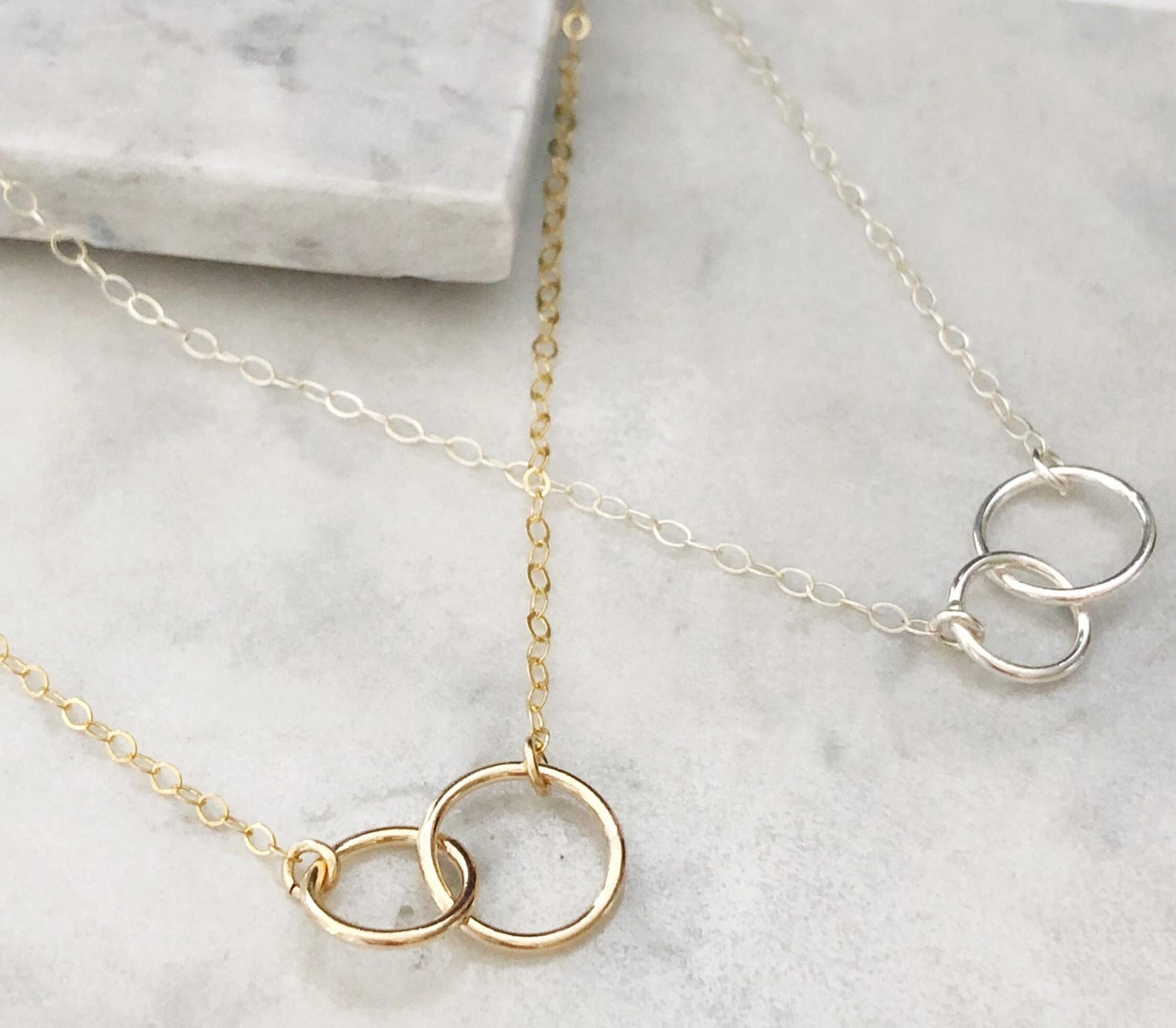 Double Ring Necklace, Interlocking Circles, Gold Filled or Sterling ...