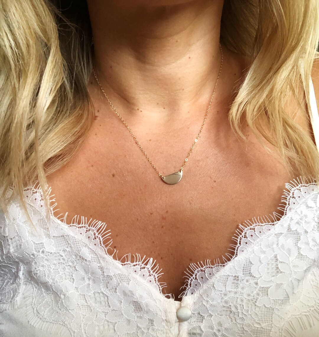 Half Moon Necklace / Half Circle Necklace / 14k Gold Filled / Sterling ...