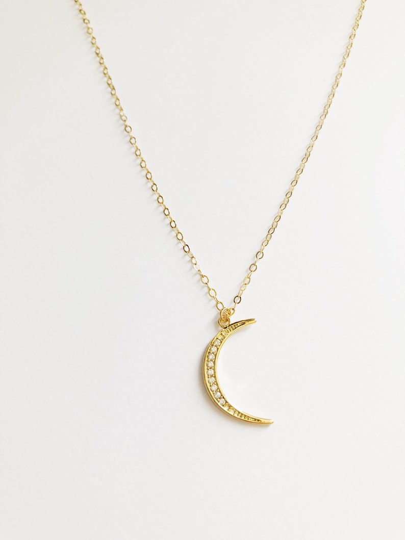 Lunar Moon Necklace / Crescent Moon / Gold Filled / Sideways | Etsy