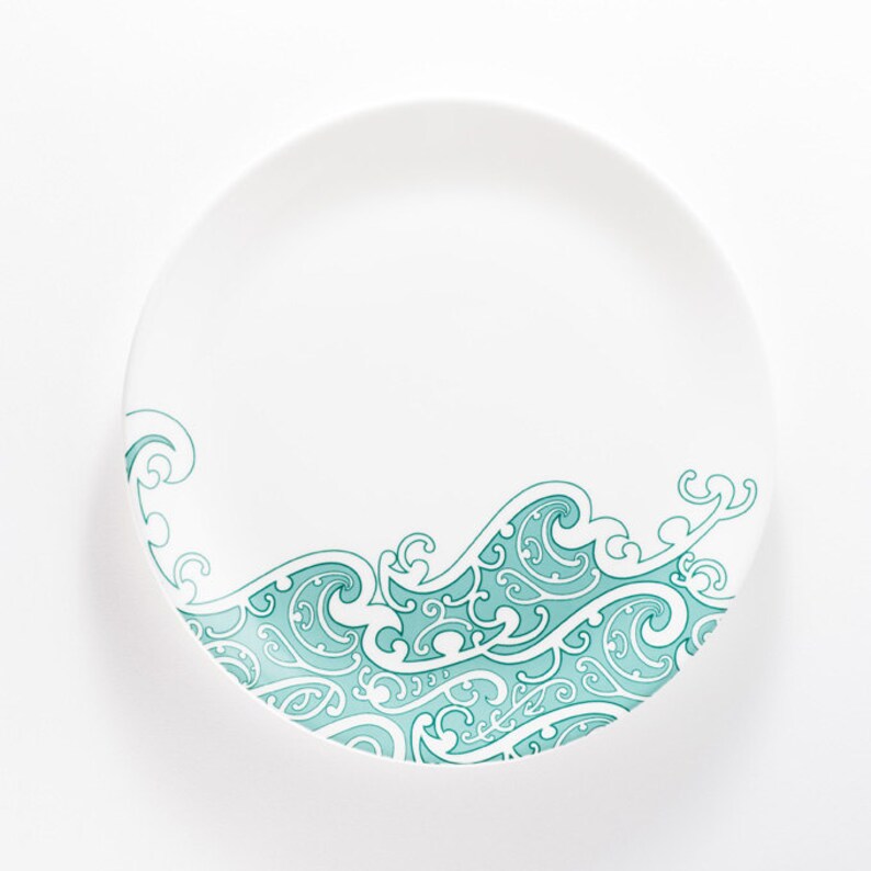 Side Plate: Sea Green Koru Design on Fine Bone China - Etsy