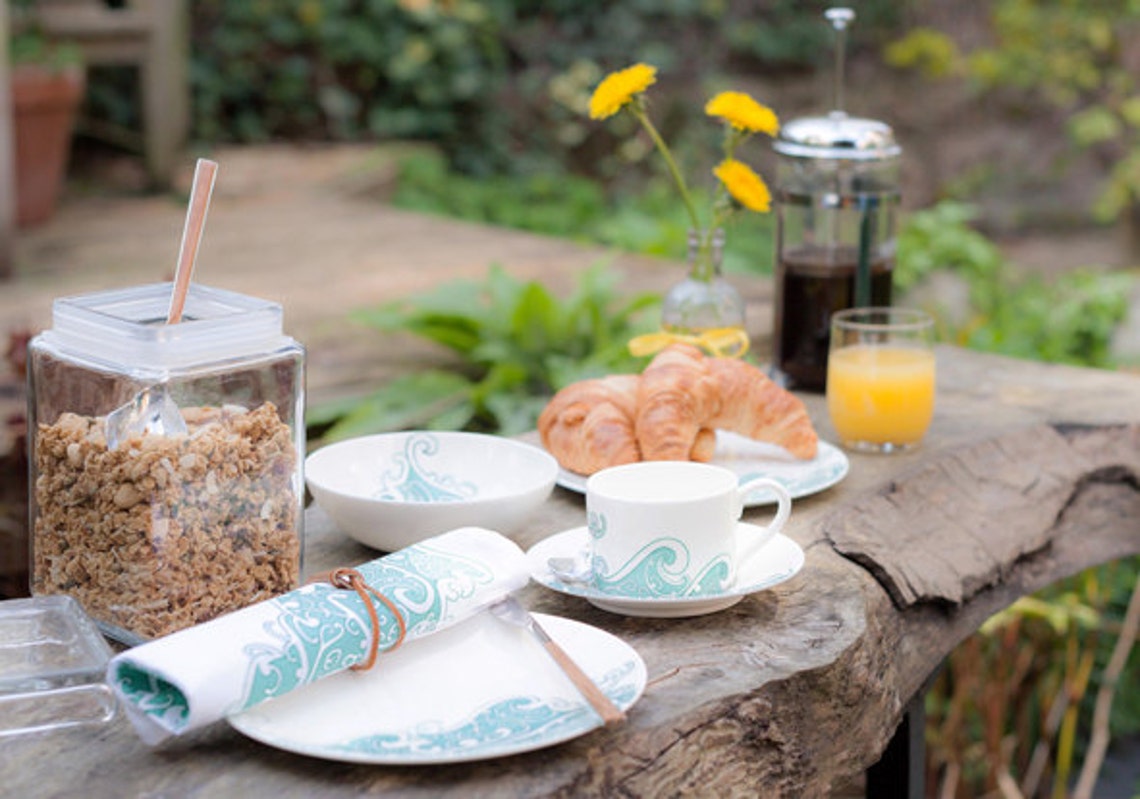 Side Plate: Sea Green Koru Design on Fine Bone China - Etsy