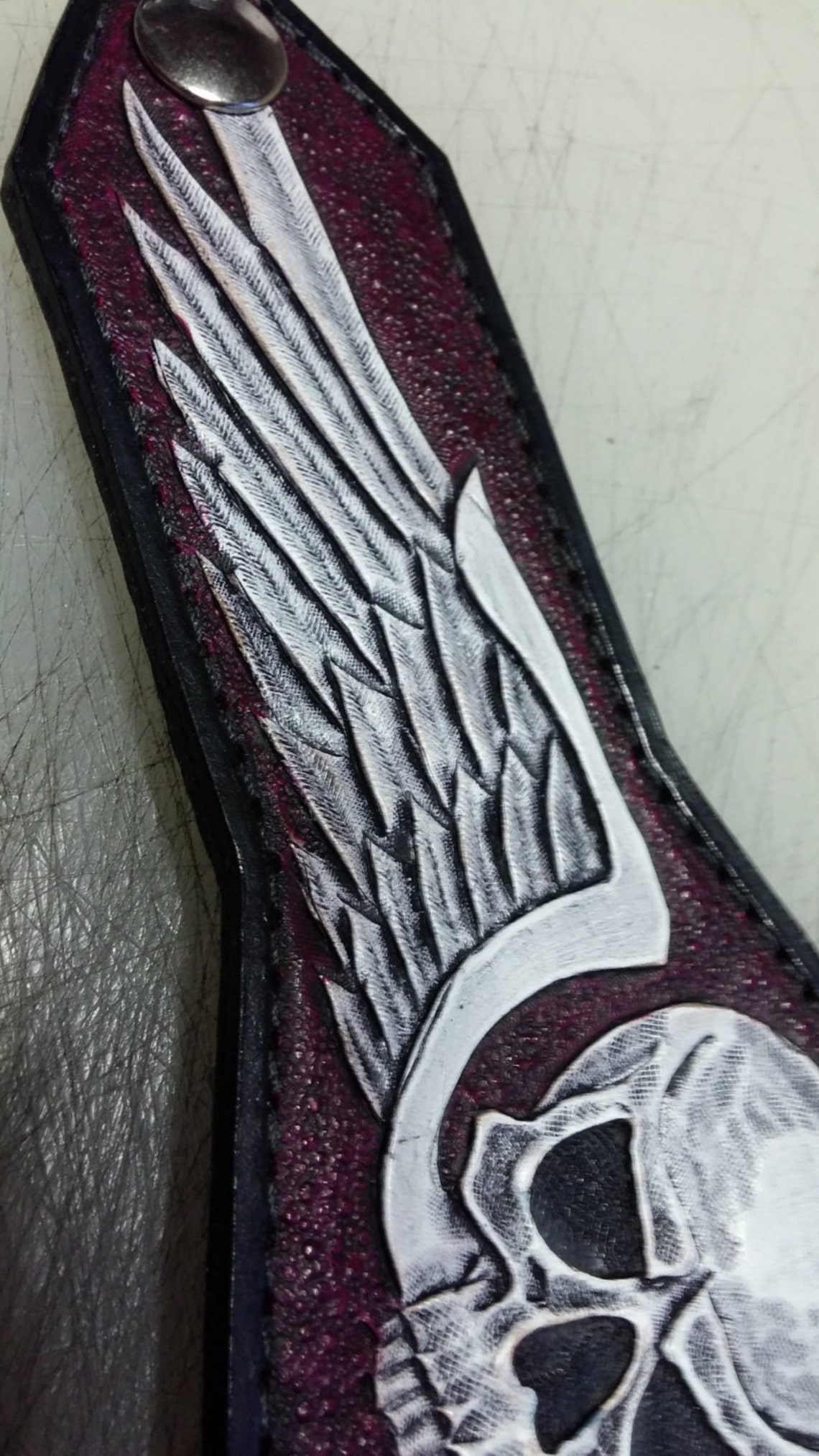 Leather Winged Skull Cuff - Etsy