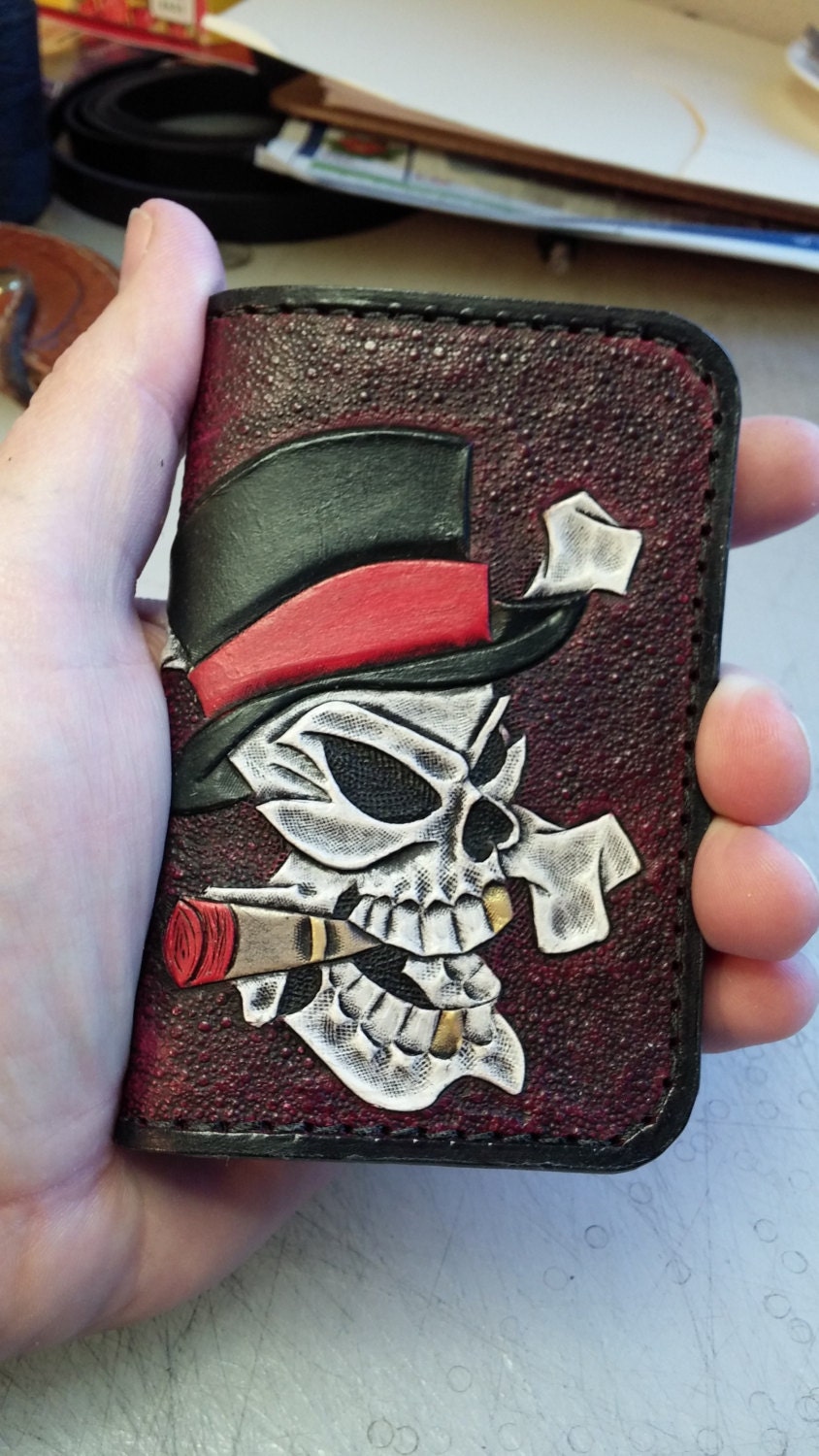 Leather skull wallet 2 pocket | Etsy