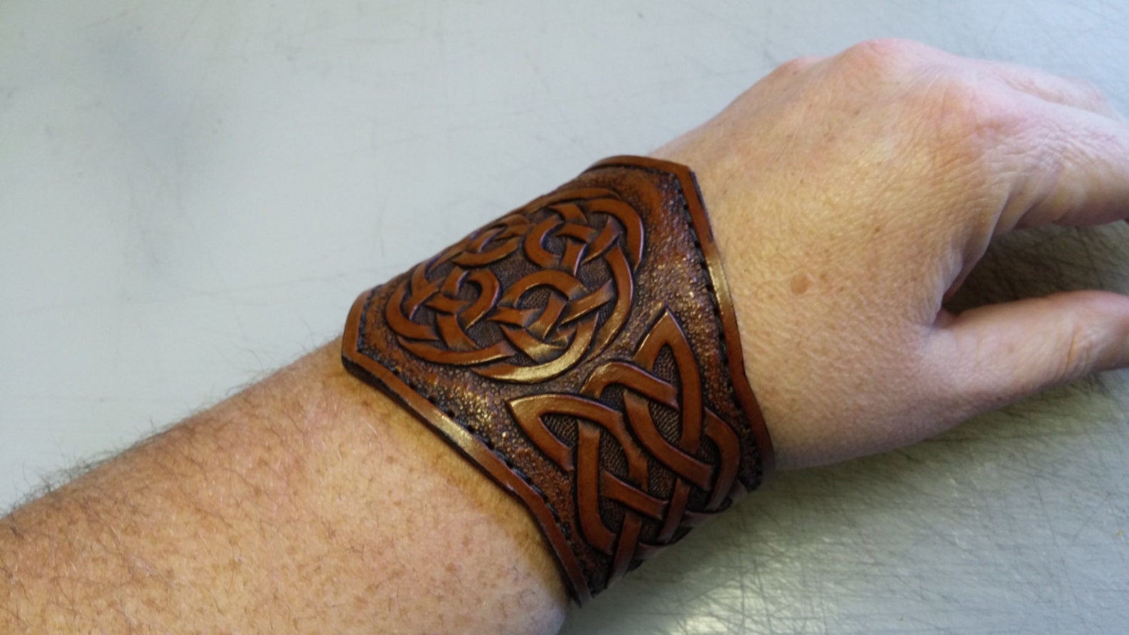Celtic Tooled Leather Cuff - Etsy