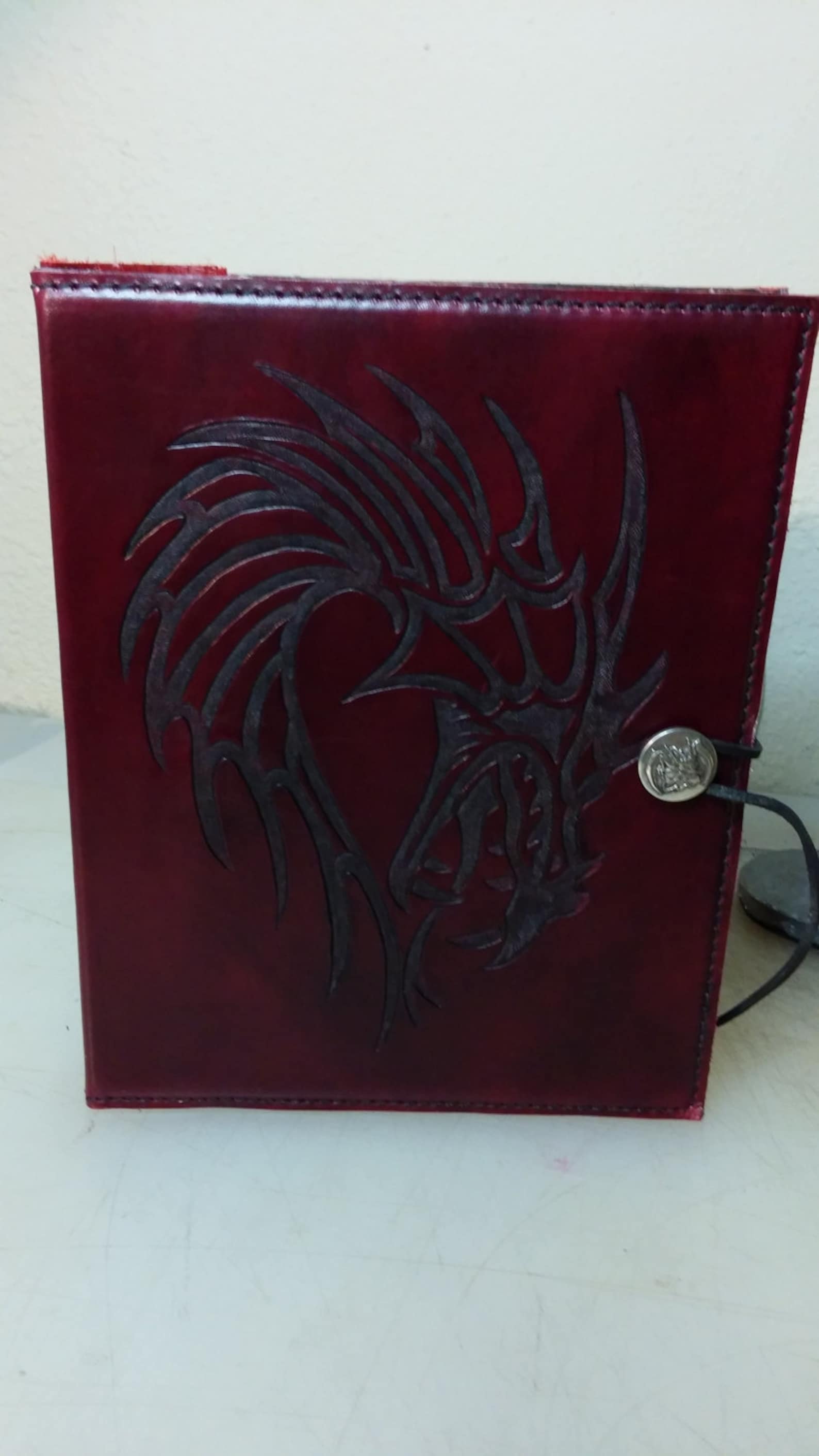 Leather bolt Bound Dragon Tooled Book - Etsy