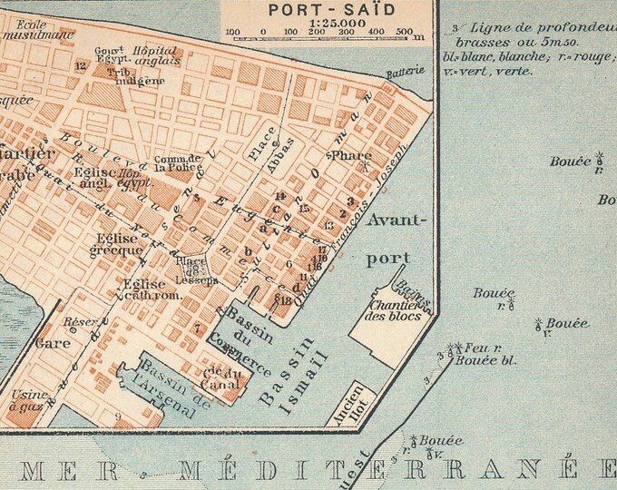 1908 Port Said Egypt Antique Map | Etsy