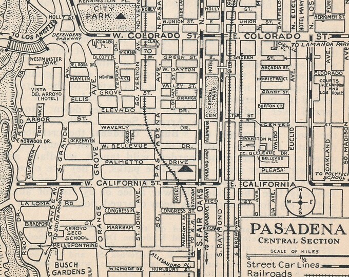 1925 Pasadena California Antique Map - Etsy