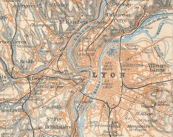 1914 Lyon France Antique Map - Etsy