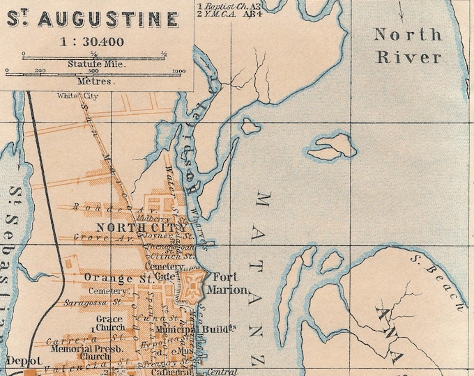 1909 St Augustine Florida Antique Map - Etsy