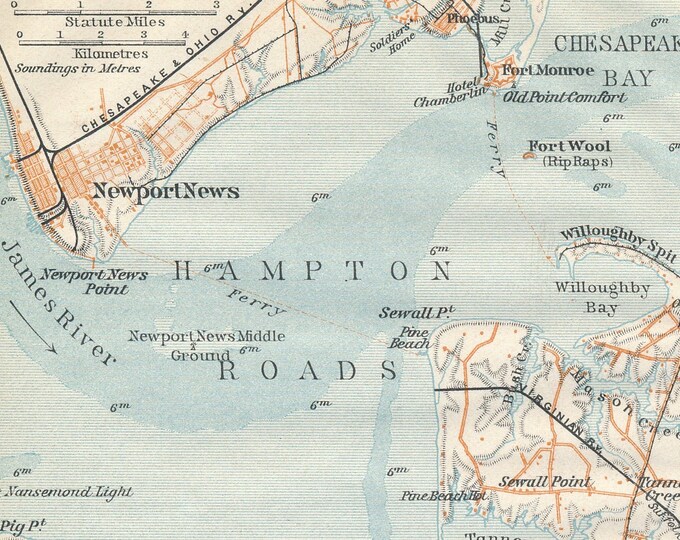 1909 Norfolk, Newport News, Hampton Roads Virginia Antique Map - Etsy