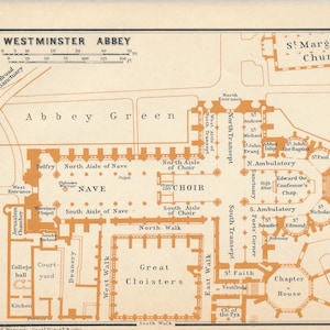 1955 Westminster Abbey London England Vintage Map - Etsy