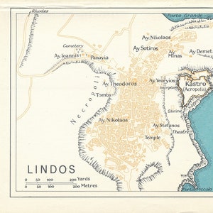 1967 Lindos Rhodes Greece Vintage Map - Etsy