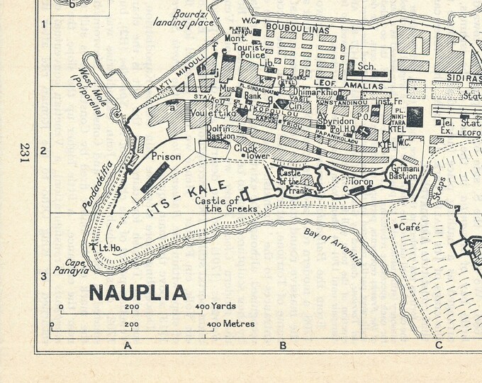 1967 Nafplio Greece Vintage Map - Etsy