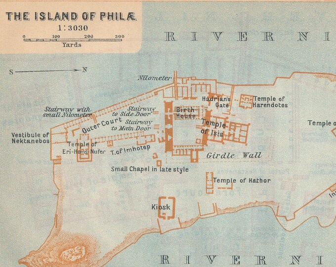 1914 Island of Philae and Temple of Isis Egypt Antique Map - Etsy