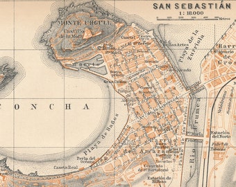 1930 San Sebastian Spain Antique Map - Etsy