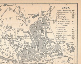 1897 Antique Map of Chur, Switzerland Vintage City Map Old City Map - Etsy