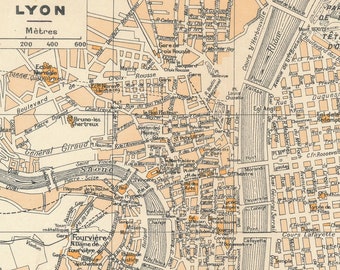 1914 Lyon France Antique Map - Etsy