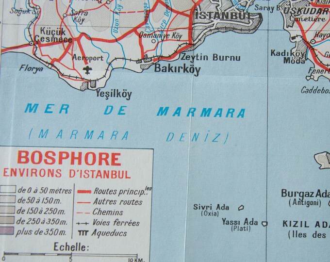 1960 Istanbul, Bosporus Turkey Vintage Map - Etsy