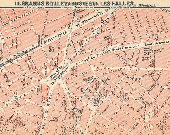 1924 Paris France Antique Street Map - Etsy