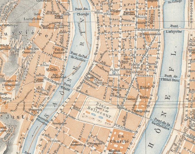 1914 Lyon France Antique Map - Etsy