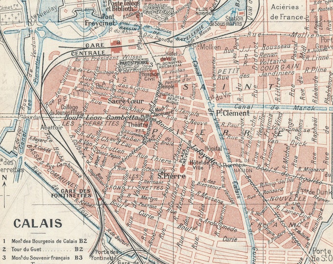 1922 Calais France Antique Map - Etsy