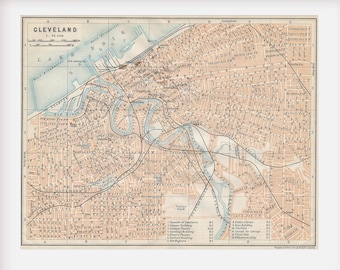 1877 Cleveland Map Vintage Map of Cleveland Ohio Wall Art Old Cleveland ...