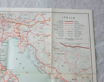Vintage Italy Map, Original 1920s Italy Framed Map, Rustic Wall Decor ...