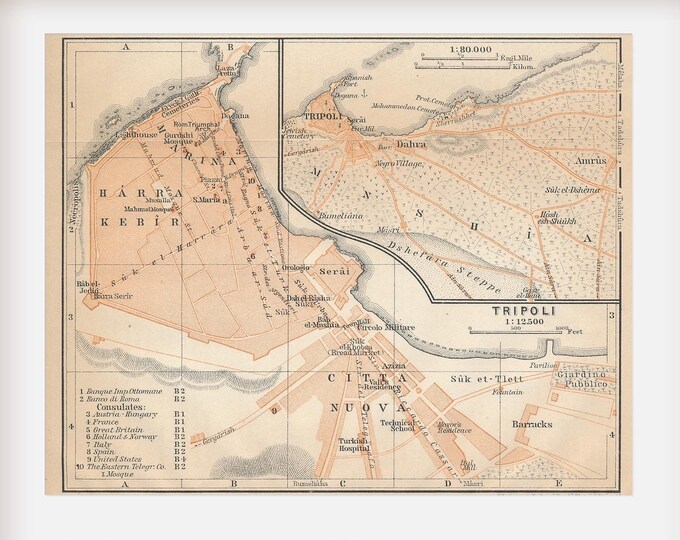 1911 Tripoli Libya Antique Map - Etsy