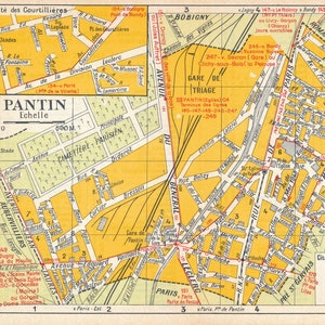 1950 Paris France Pantin Neighborhood Vintage Map - Etsy