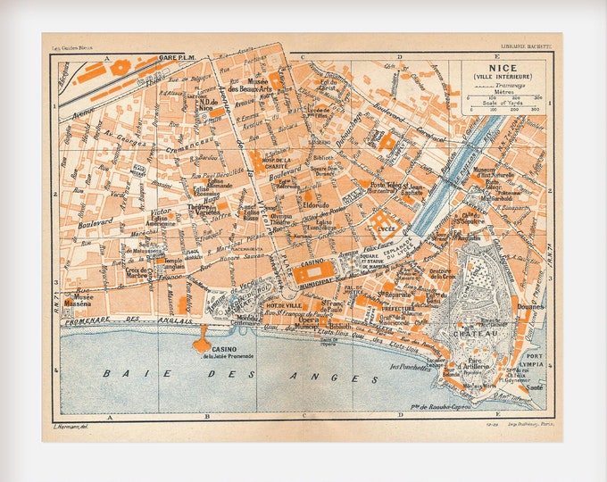 Vintage Nice France Map 1901 Old Nice La Belle French Riviera City ...