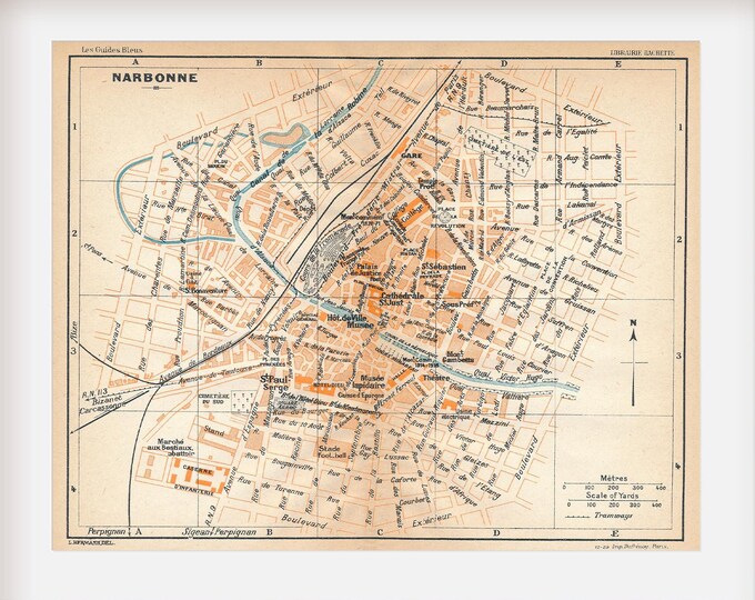 1926 Narbonne France Antique Map - Etsy
